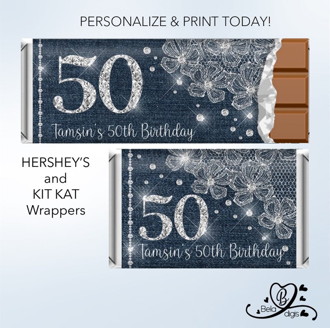 Denim & Diamonds Women's Birthday Candy Wrappers Personalized Custom ...