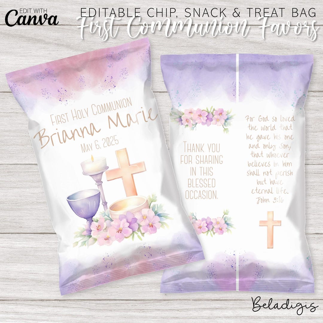 Editable Chalice First Holy Communion Chip & Snack Bags | Personalized ...