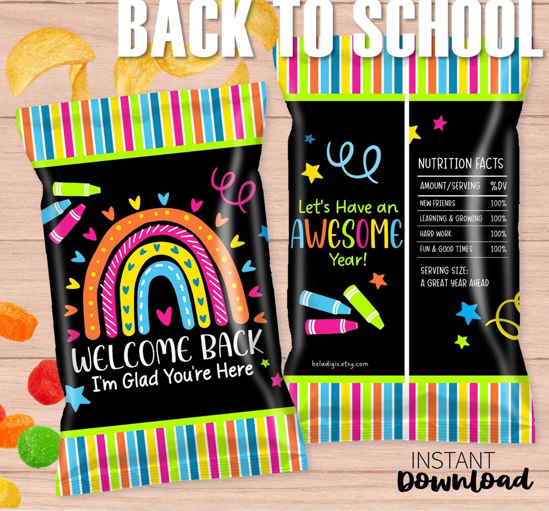 Rainbow Back to School Chip Bag: Printable Student Treat Bag Gift ...