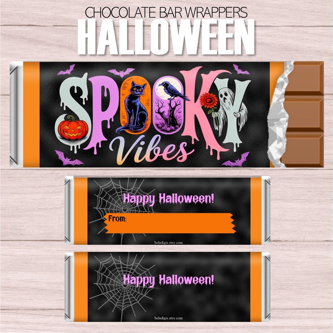 Spooky Vibes Halloween Candy Bar Wrapper: Whimsical Printable Trick or ...