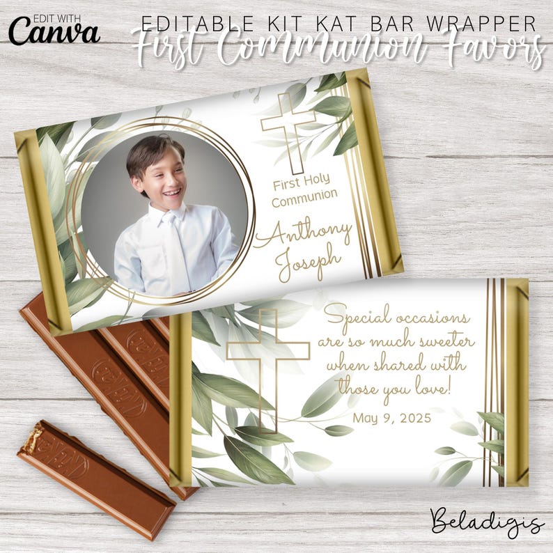 Editable Photo First Communion Kit Kat Wrapper: Printable Party Favor ...