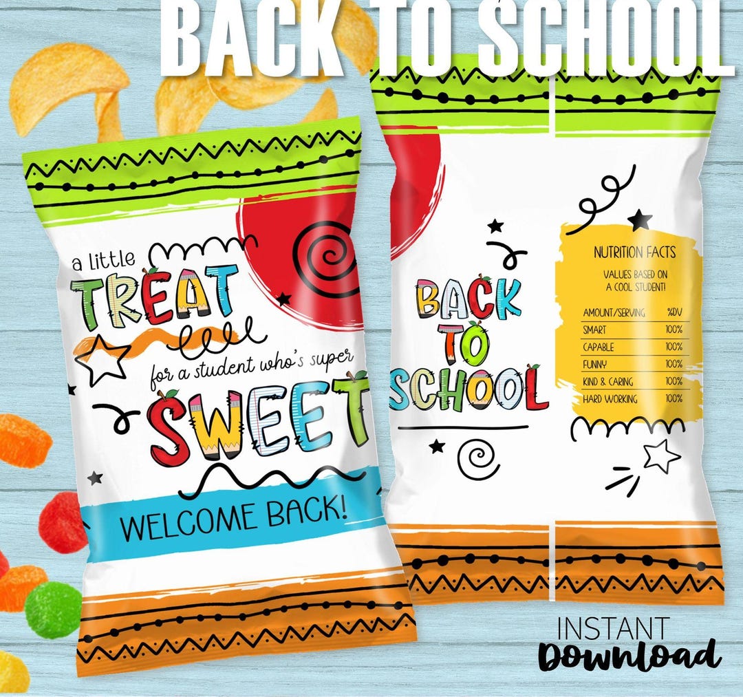 Doodle Back to School Chip Bag: Printable Student Treat Bag Gift ...
