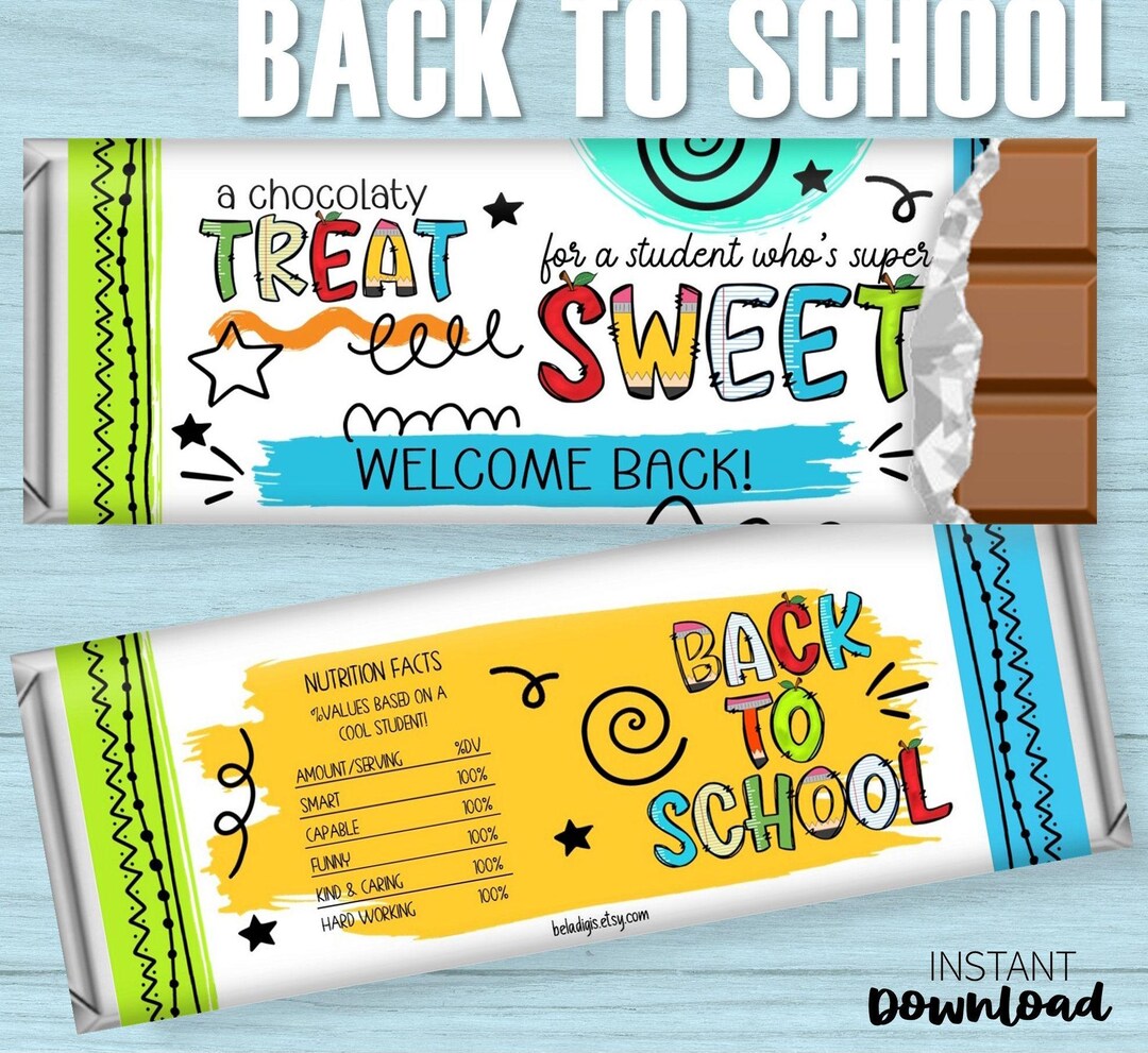 Back to School Candy Wrappers: Doodle Chocolate Bar Template (instant ...