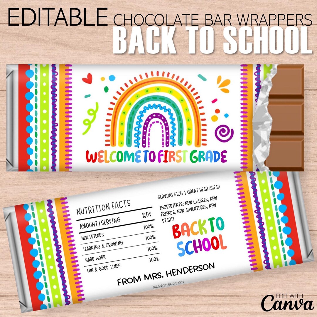 Editable Back to School Candy Wrappers: Neon Rainbow Chocolate Bar ...