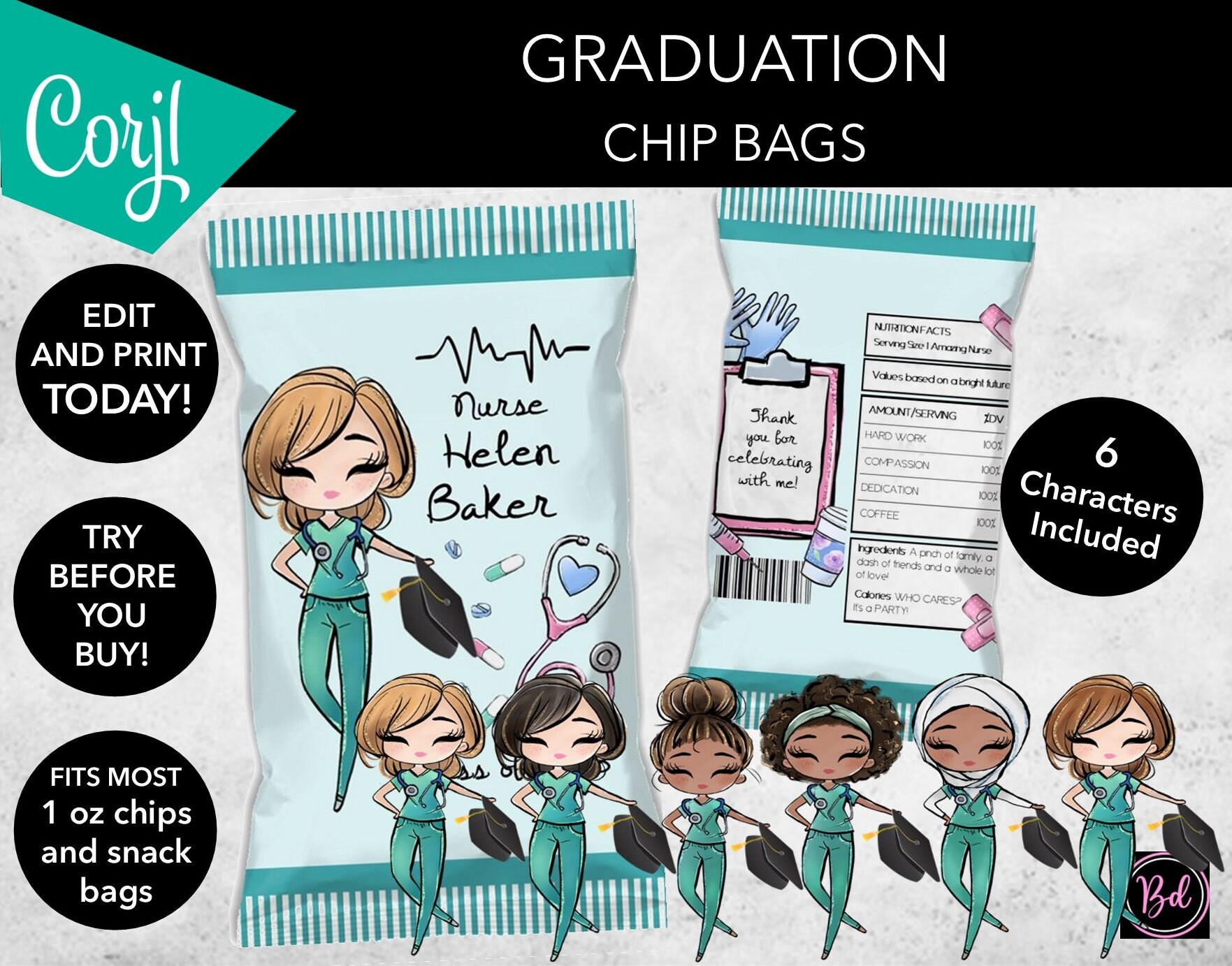 EDITABLE Nursing School Graduation Chip Bags Personalized - Etsy