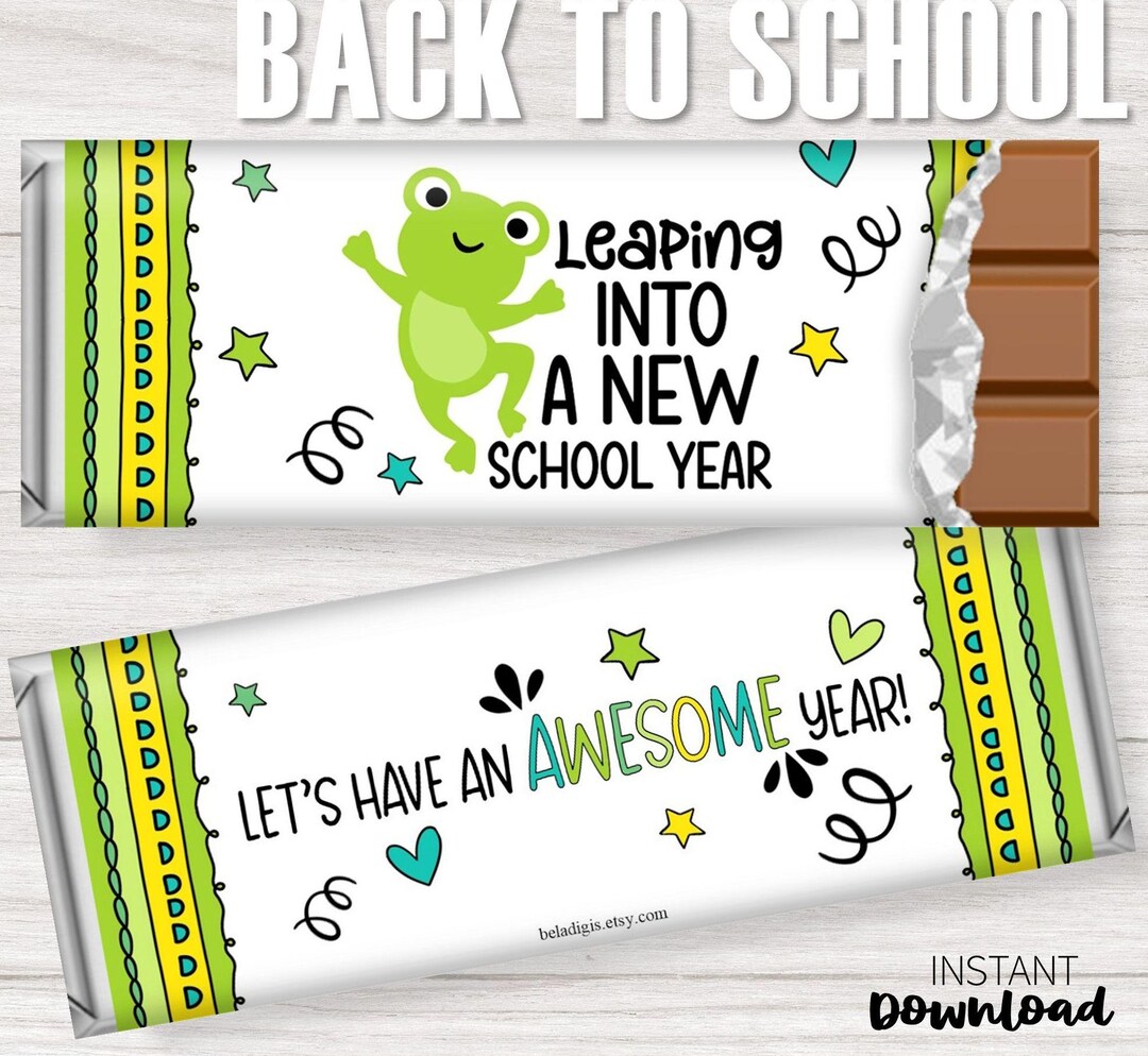 Frog Back to School Candy Wrappers: Chocolate Bar Template (instant ...