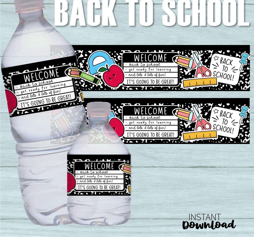 Back to School Water Bottle Labels: Composition Book Design (instant ...