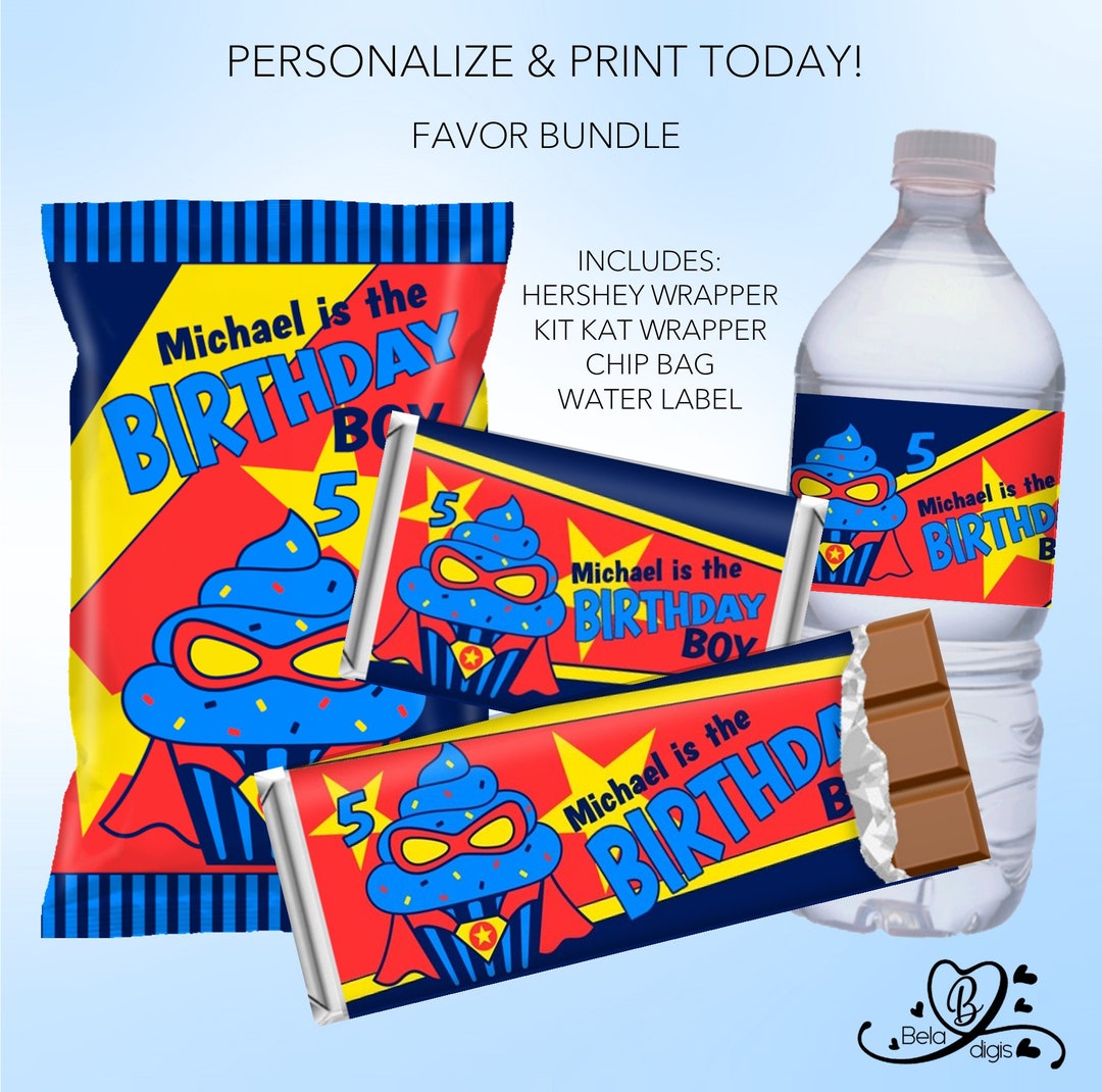 Super Hero Boy's Birthday Party Favor Bundle Custom Personalized ...
