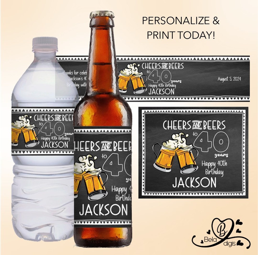 Cheers and Beers Chalkboard Personalized Men's Birthday Drinks Label ...