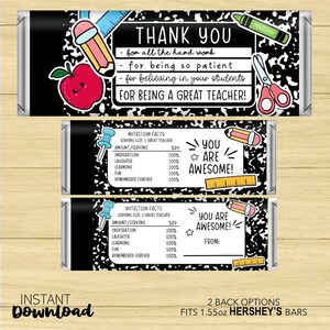 Teacher Appreciation Candy Bar Wrappers: End of School Year Gift ...