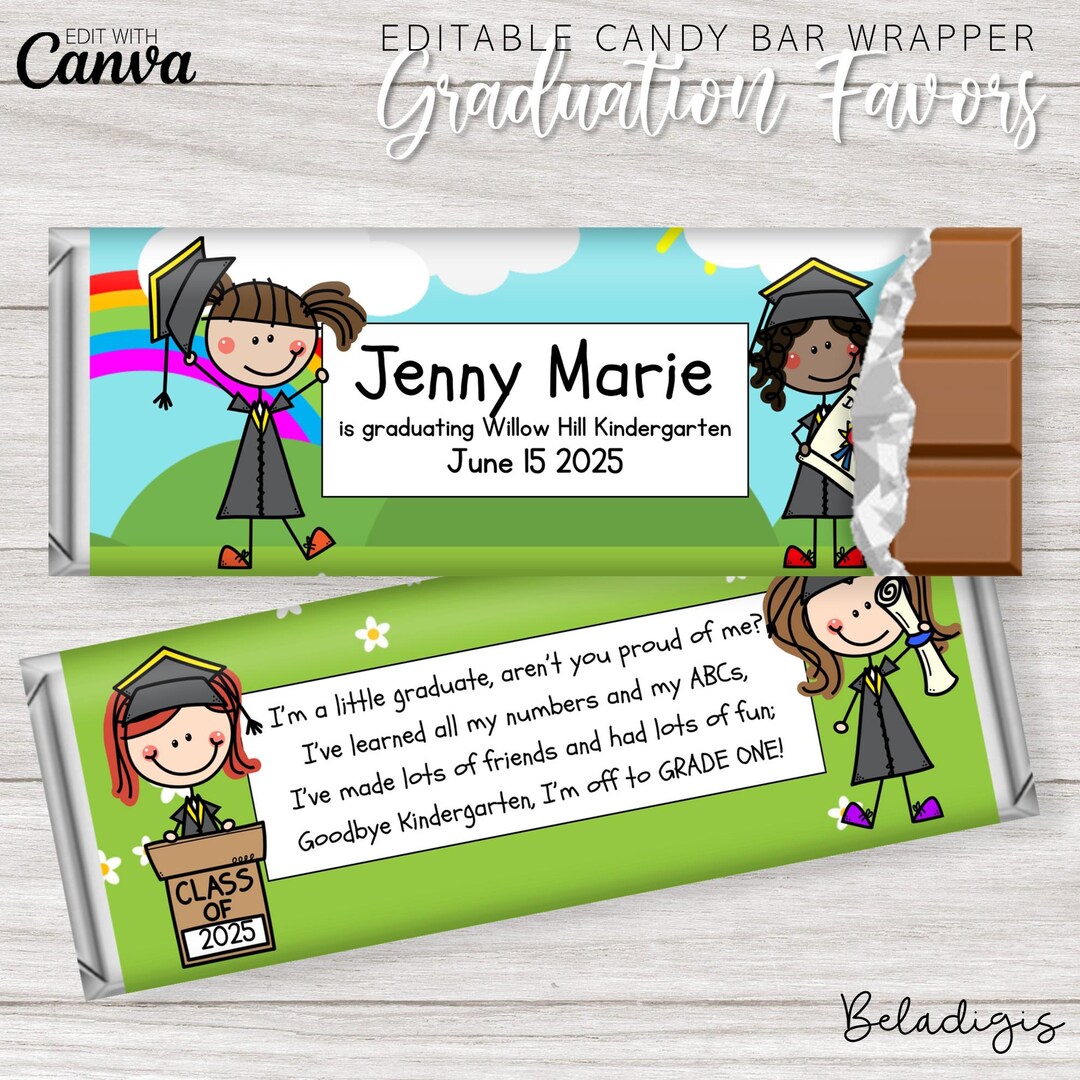Editable Kindergarten Graduation Candy Bar Wrappers | Personalized ...