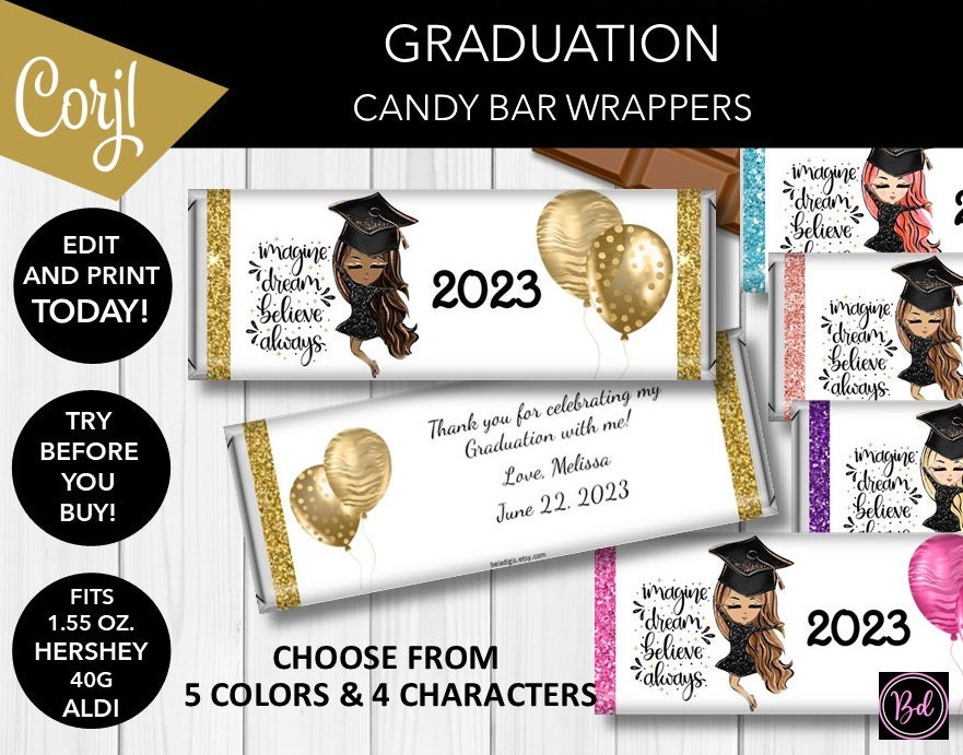 Editable Graduation Candy Bar Wrappers 5 Colors 4 Girls - Etsy