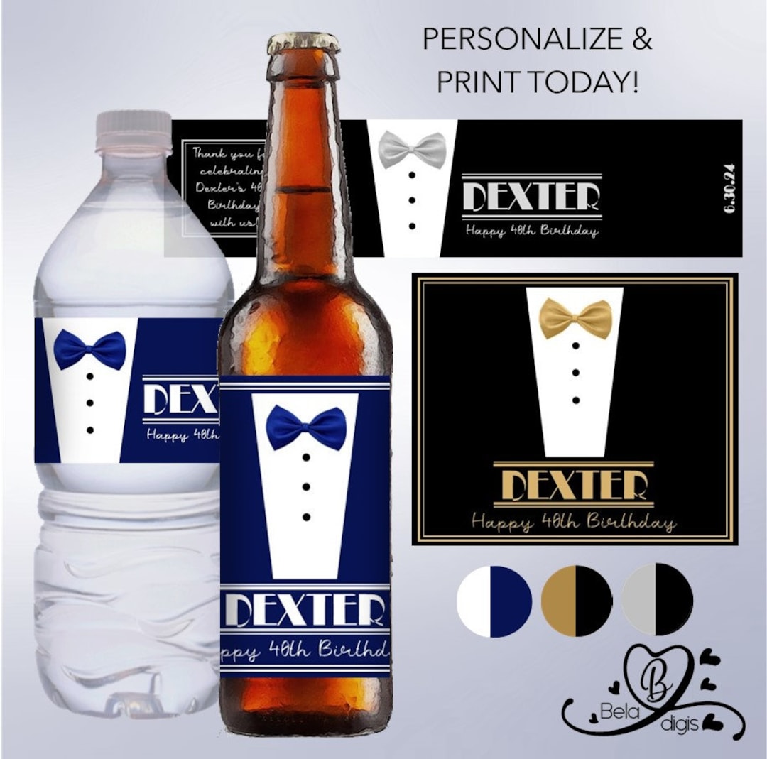 Tuxedo Personalized Suit Men's Birthday Drinks Label Custom Water Wraps ...