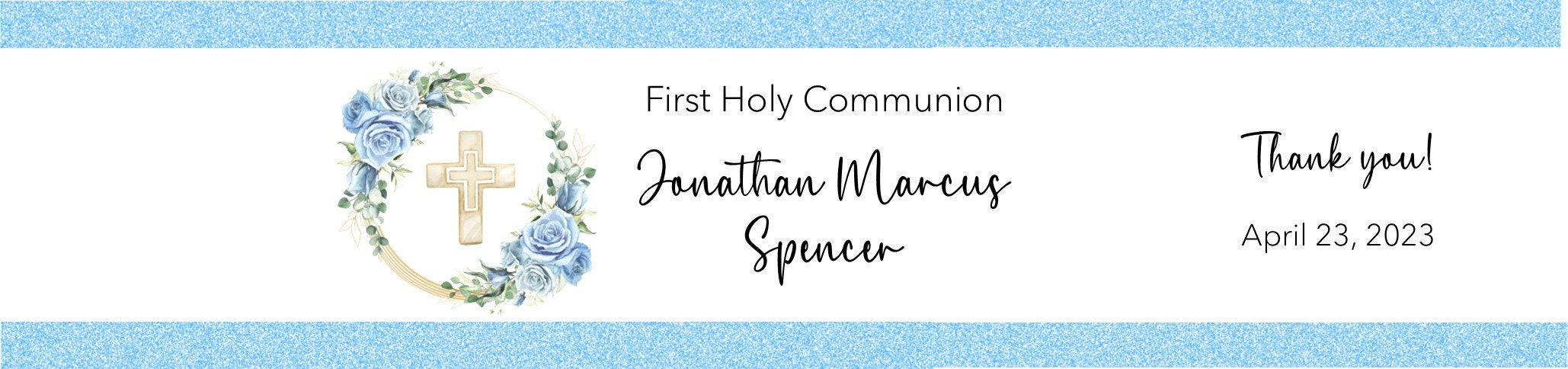 Digital Blue Roses First Holy Communion Water Bottle Labels ...