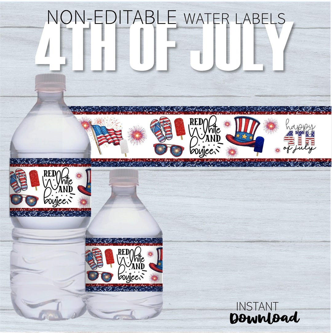 Red, White & Boujee 4th of July Water Bottle Labels (instant Download ...