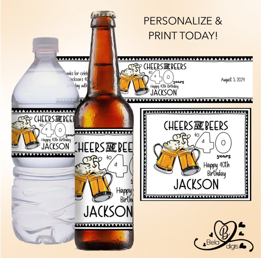 Cheers and Beers Personalized Men's Birthday Drinks Label Custom Water ...