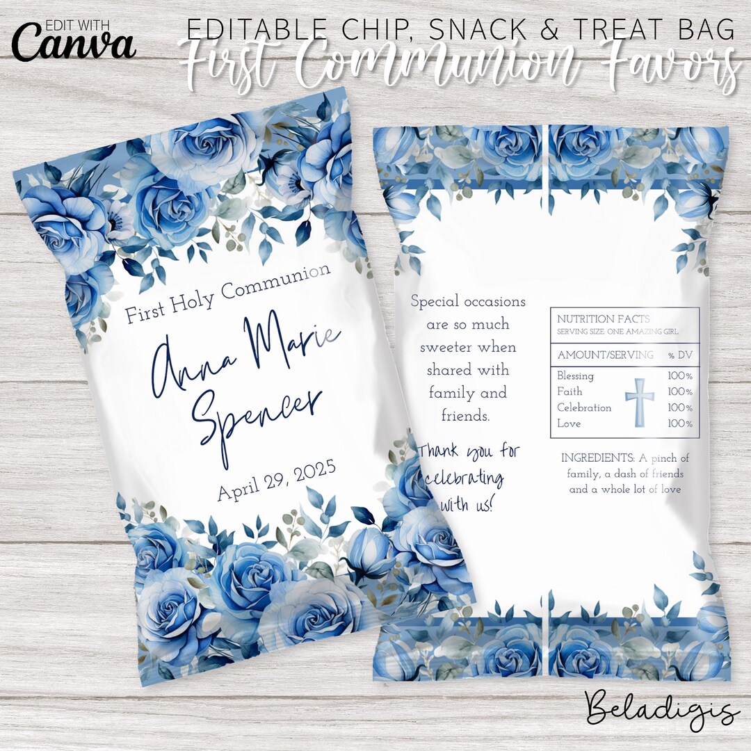 Editable Floral First Holy Communion Chip & Snack Bags | Personalized ...