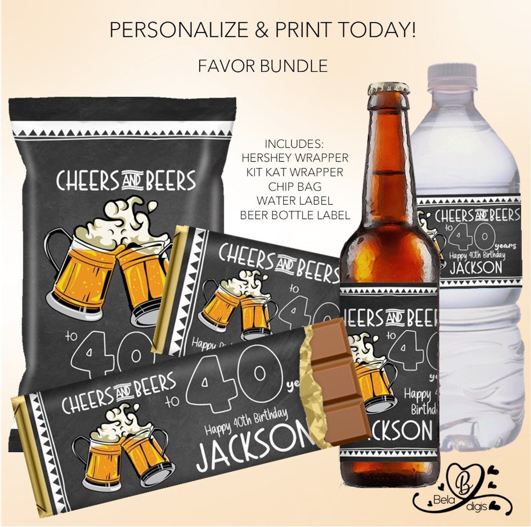 Cheers & Beers Chalk Men's Birthday Party Favor Bundle Custom ...