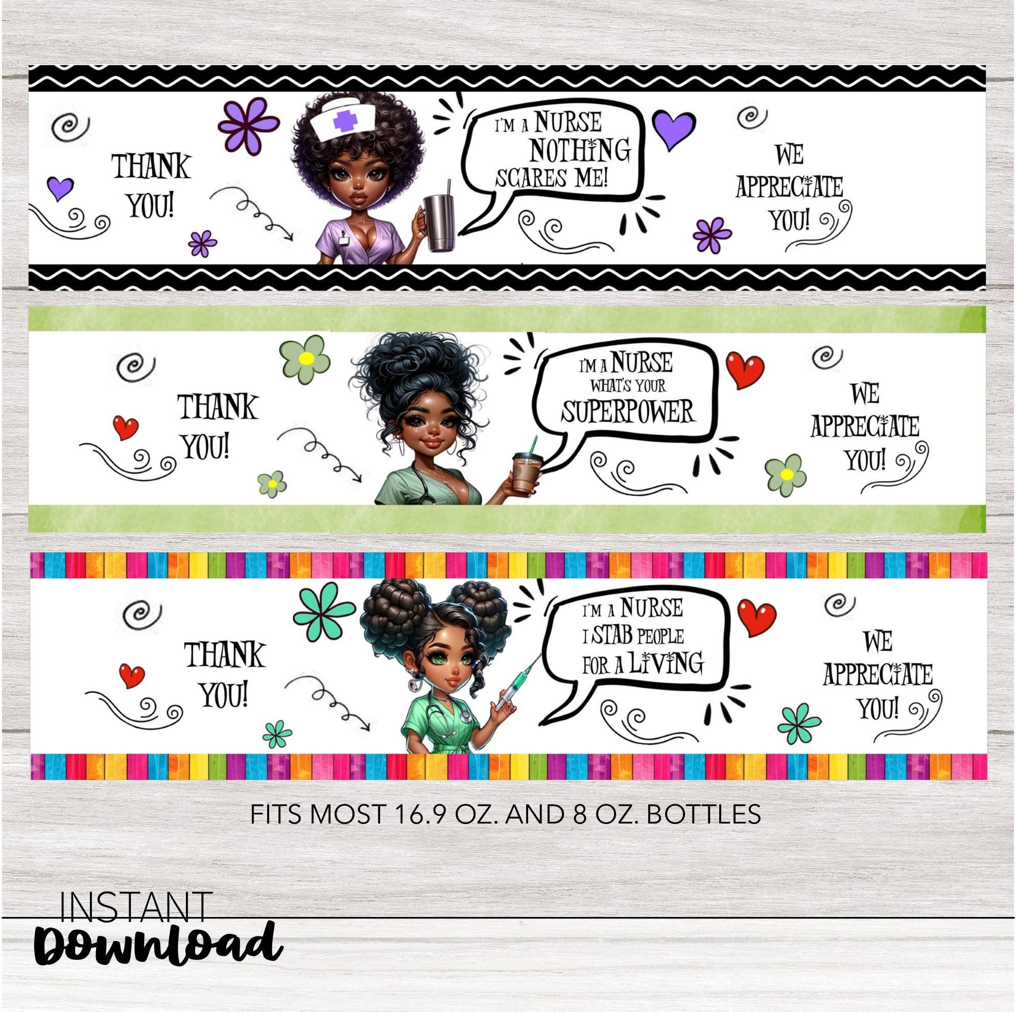 Nurse Appreciation Water Bottle Labels: Ethnic Designs (instant ...