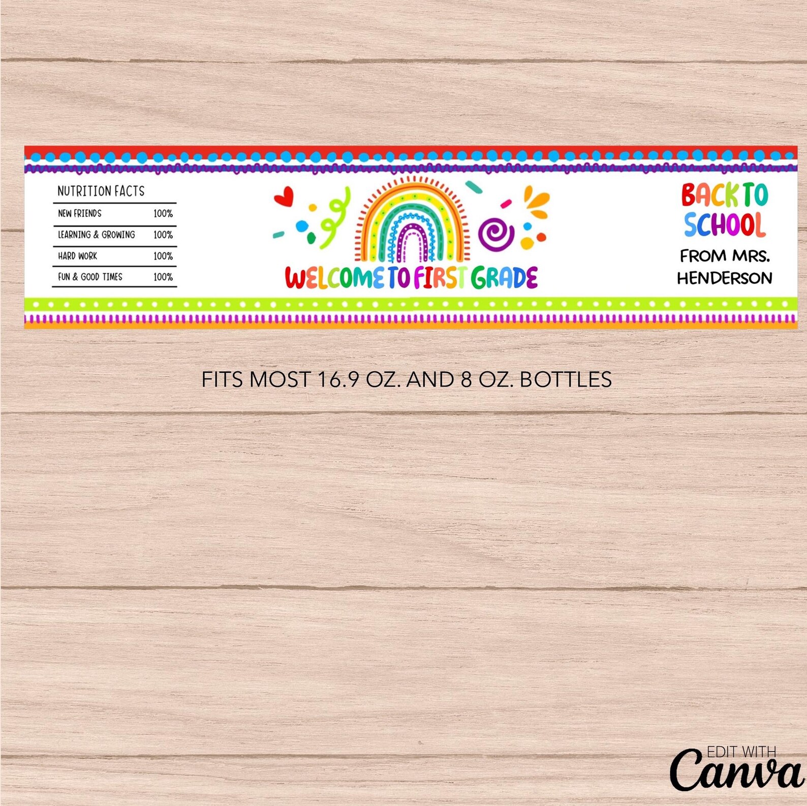 Editable Rainbow Back to School Water Bottle Labels (digital Download ...