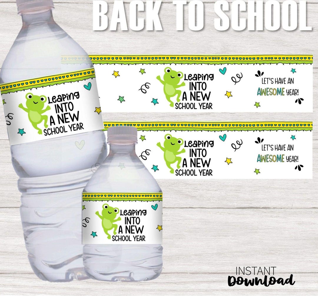 Frog Back to School Water Bottle Labels: Printable Stickers (instant ...