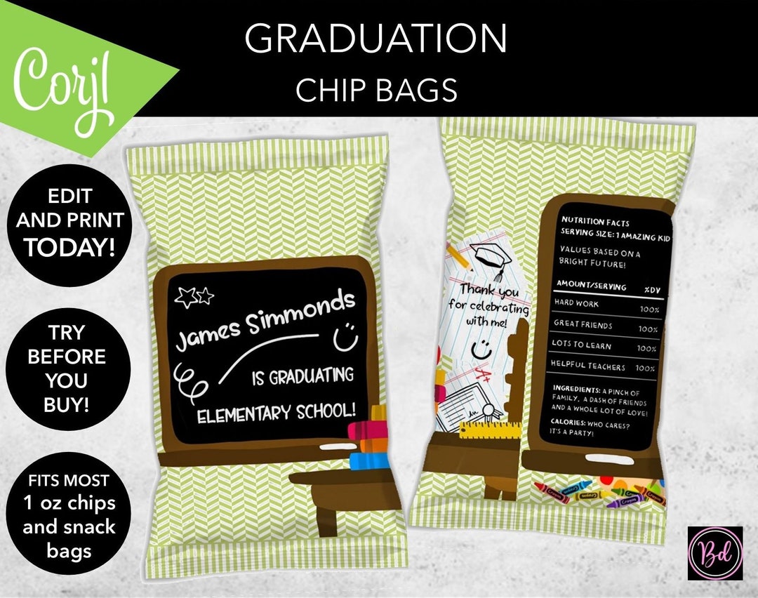 EDITABLE Graduation Chip Bags Personalized Snack Bag Favor College ...