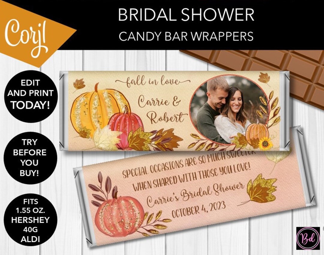 EDITABLE Fall in Love Autumn Pumpkin Photo Bridal Shower Wedding Candy ...