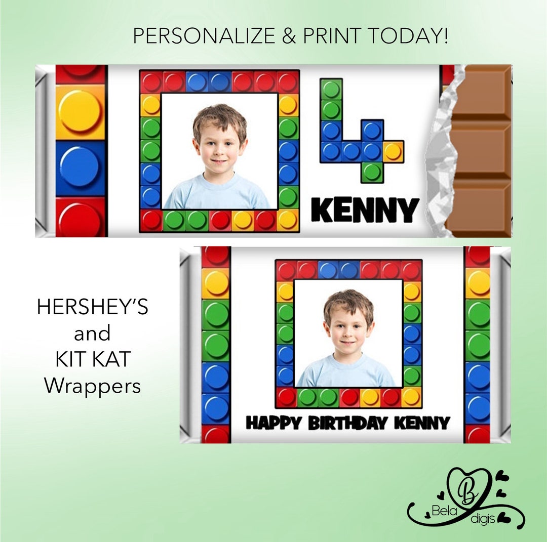Building Blocks Boy's Birthday Candy Bar Wrappers Personalized Custom ...