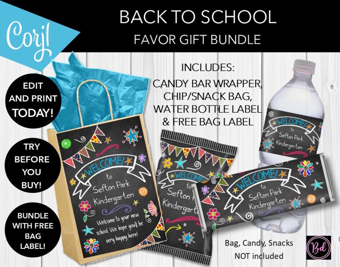 EDITABLE Back to School Chalkboard Doodle Gift Favor Bundle Includes ...