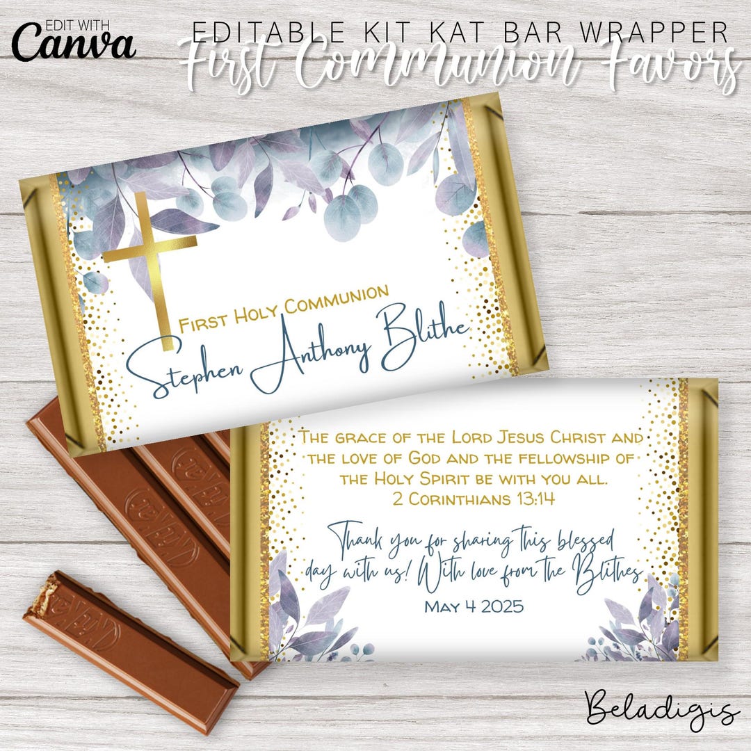Editable Foliage First Communion Kit Kat Wrappers | Personalized ...
