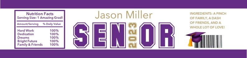 Editable Match School Colors Graduation Custom Water Bottle Labels ...