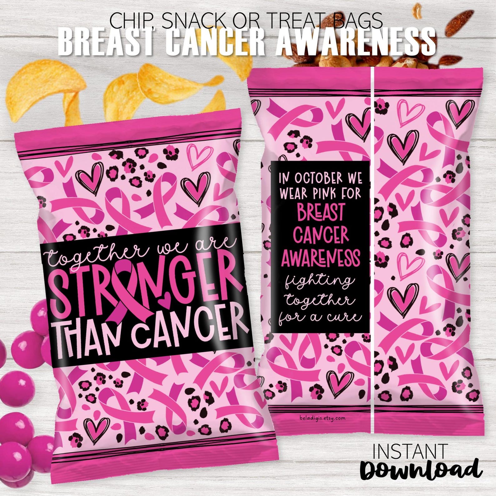 Breast Cancer Awareness Candy Chip Bag: Fundraiser Printable (instant ...