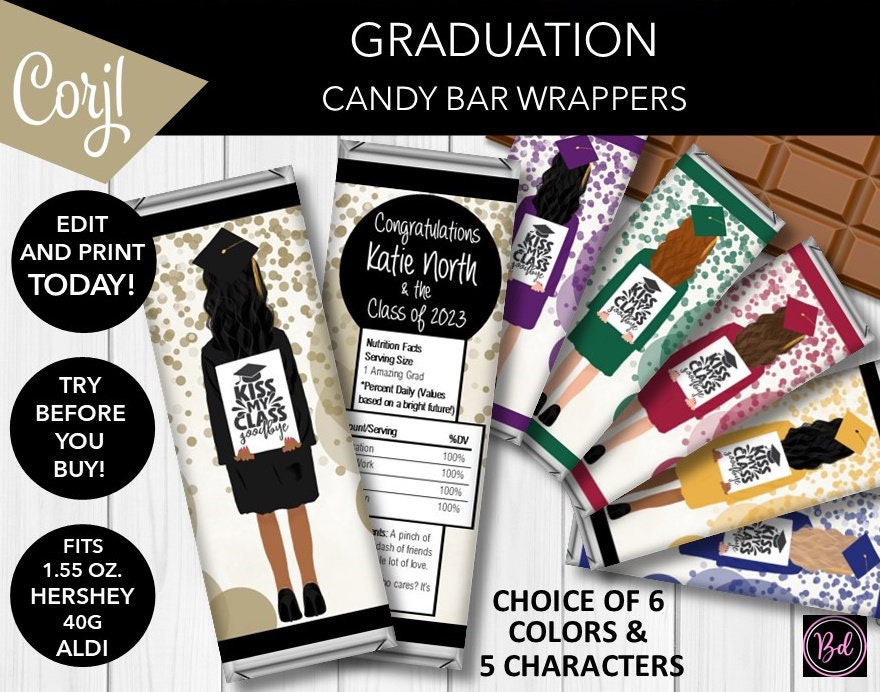 Editable Kiss My Class Goodbye Graduation Candy Bar Wrappers ...