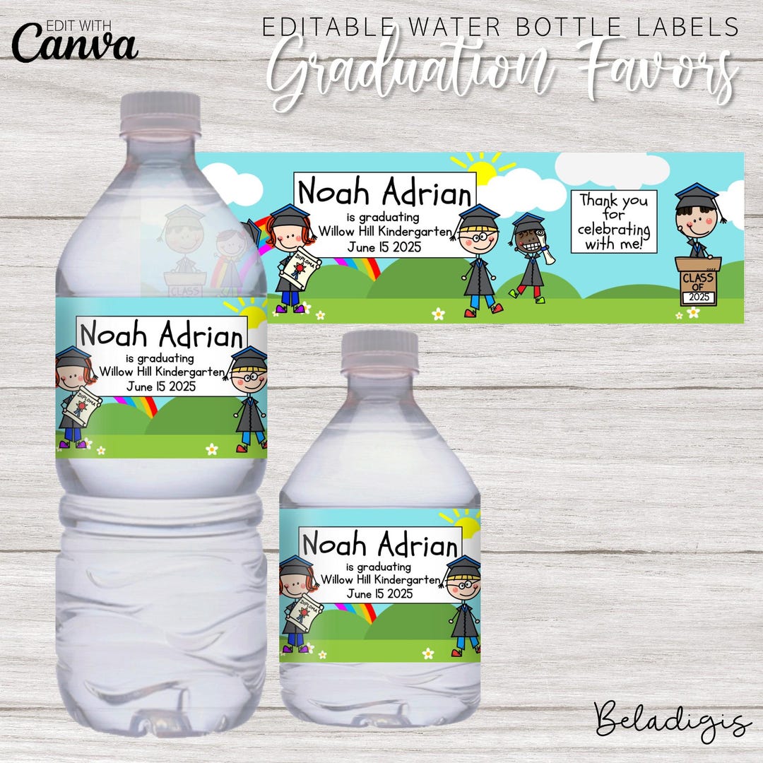 Editable Kindergarten Graduation Water Bottle Label | Personalized ...