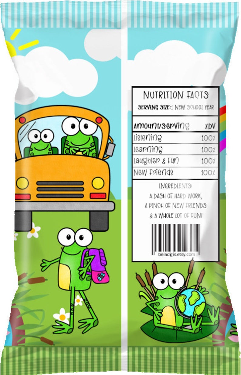 EDITABLE Back to School Frog Bus Chip Bags Snack Bags Fits 1 - Etsy