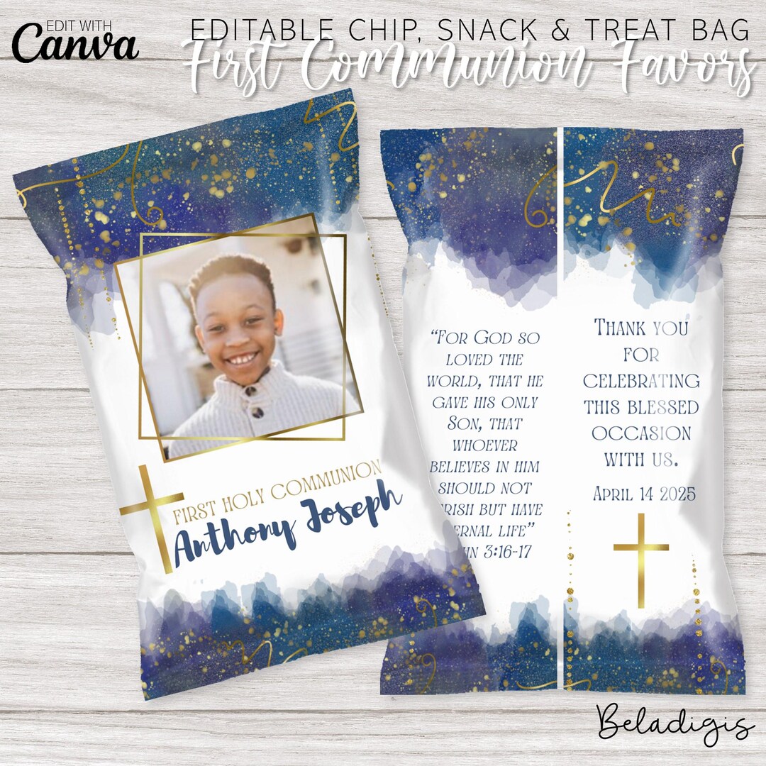 Editable Photo First Holy Communion Chip & Snack Bags | Personalized ...