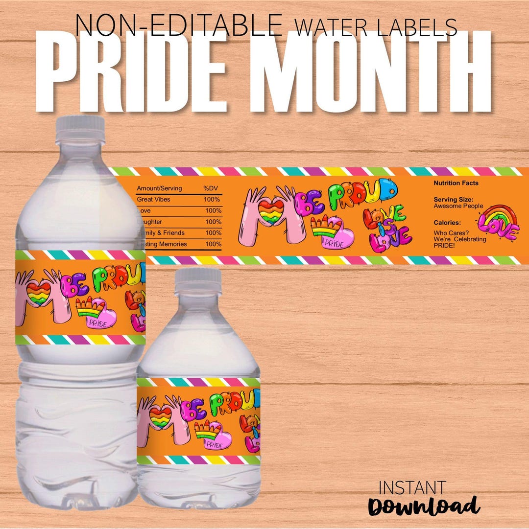 Non-editable Pride Month Party Favors Water Bottle Labels | Pride Month ...