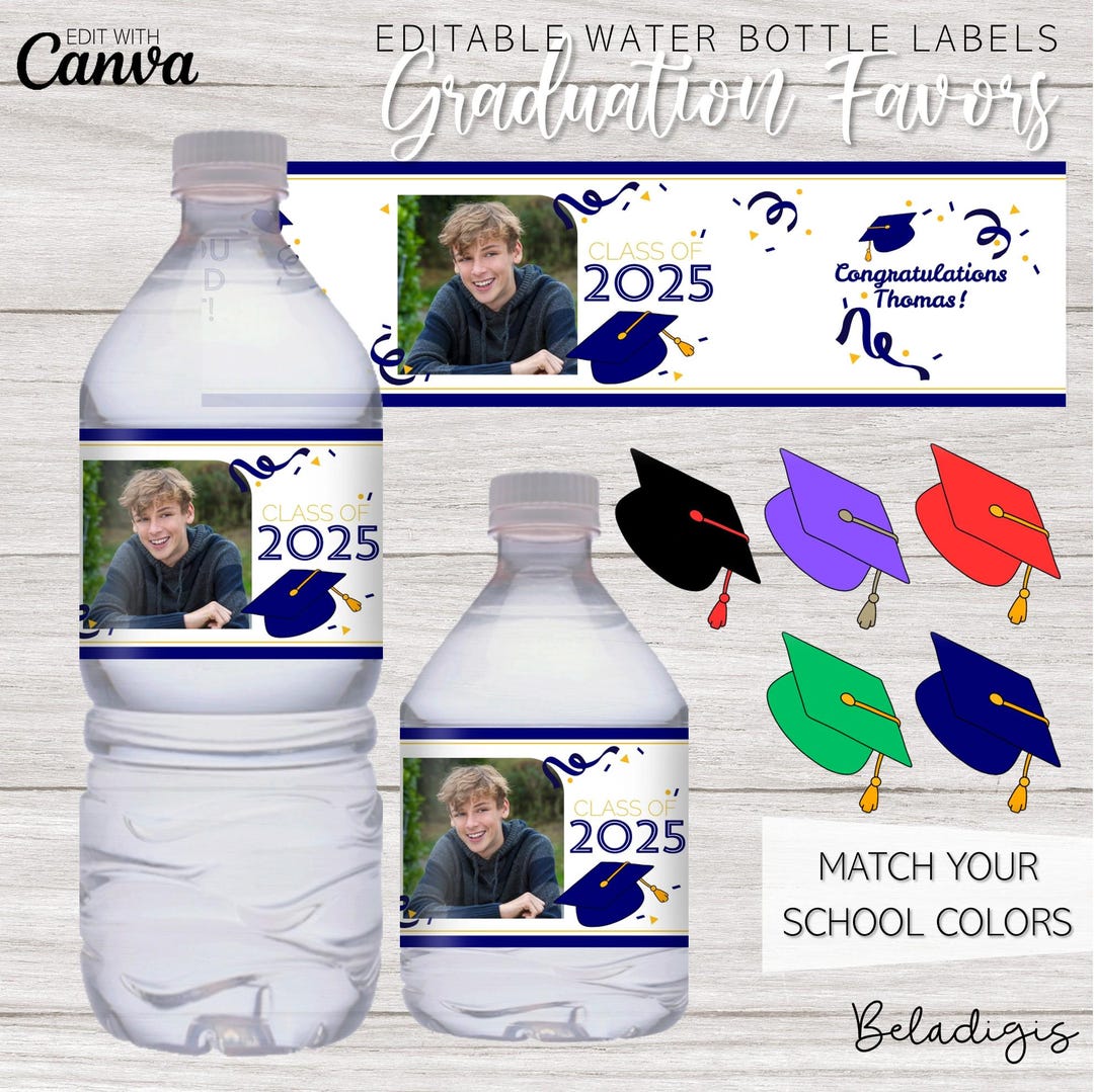 Photo Graduation Water Bottle Label: Personalized Party Favor (canva ...
