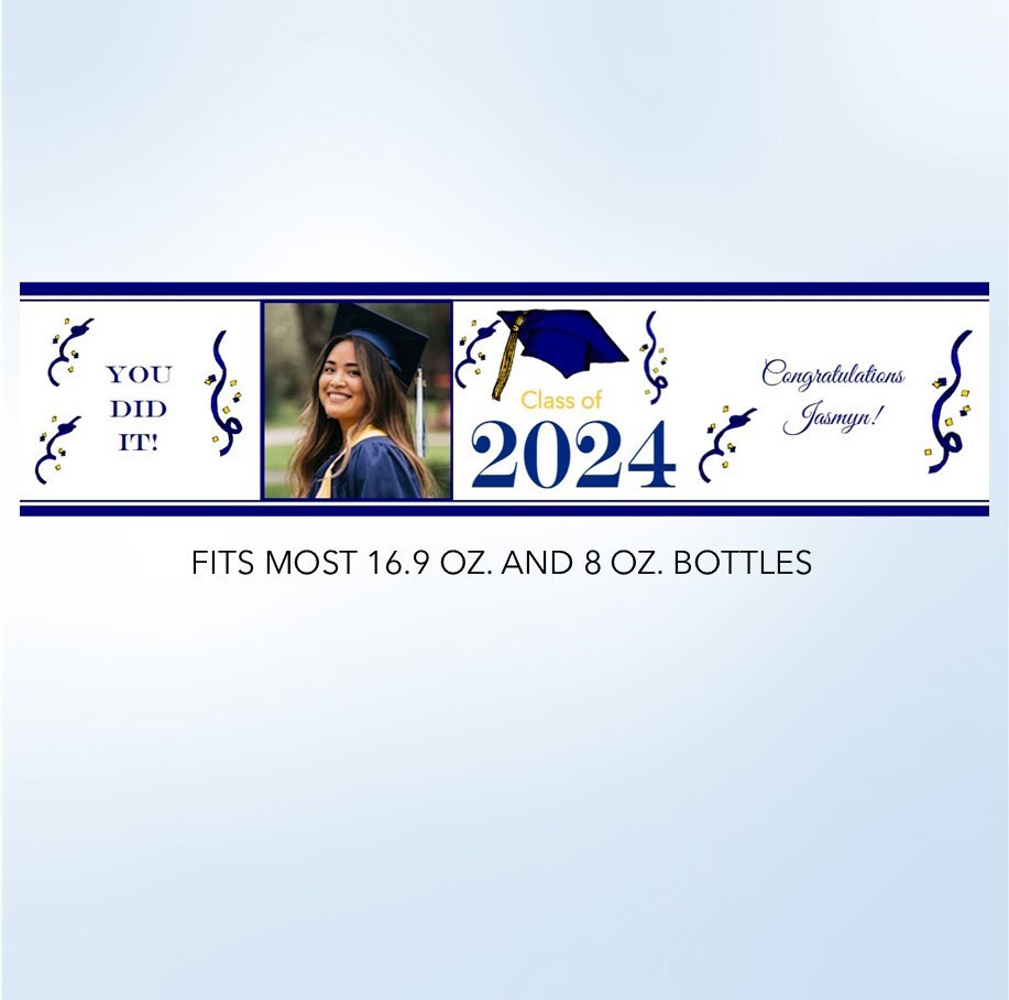 Editable Cap Photo Graduation Custom Water Bottle Labels Personalized ...