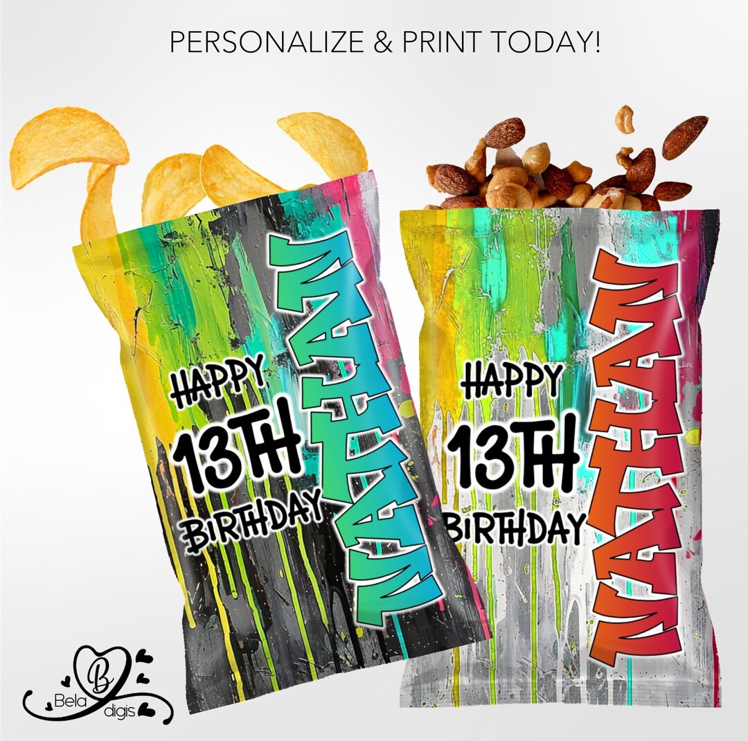 Graffiti Boy's Birthday Chip Bags Personalized Snack Bags Party Favors ...