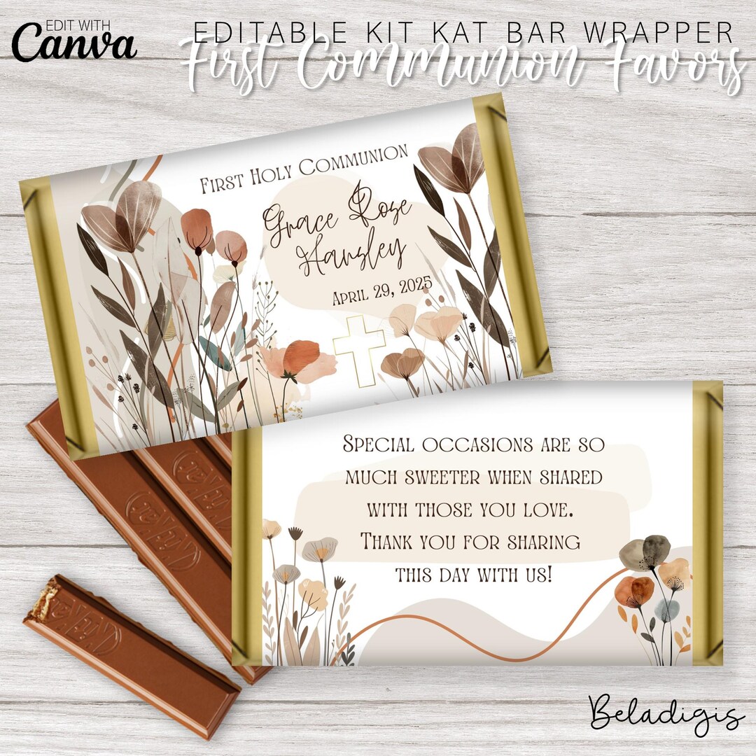 Editable Floral First Communion Kit Kat Wrappers | Personalized ...