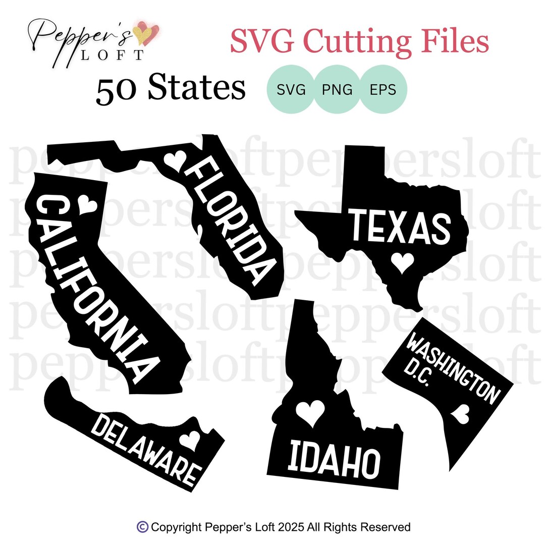 50 States SVG DIGITAL DOWNLOAD, Includes Font Files for Customization ...