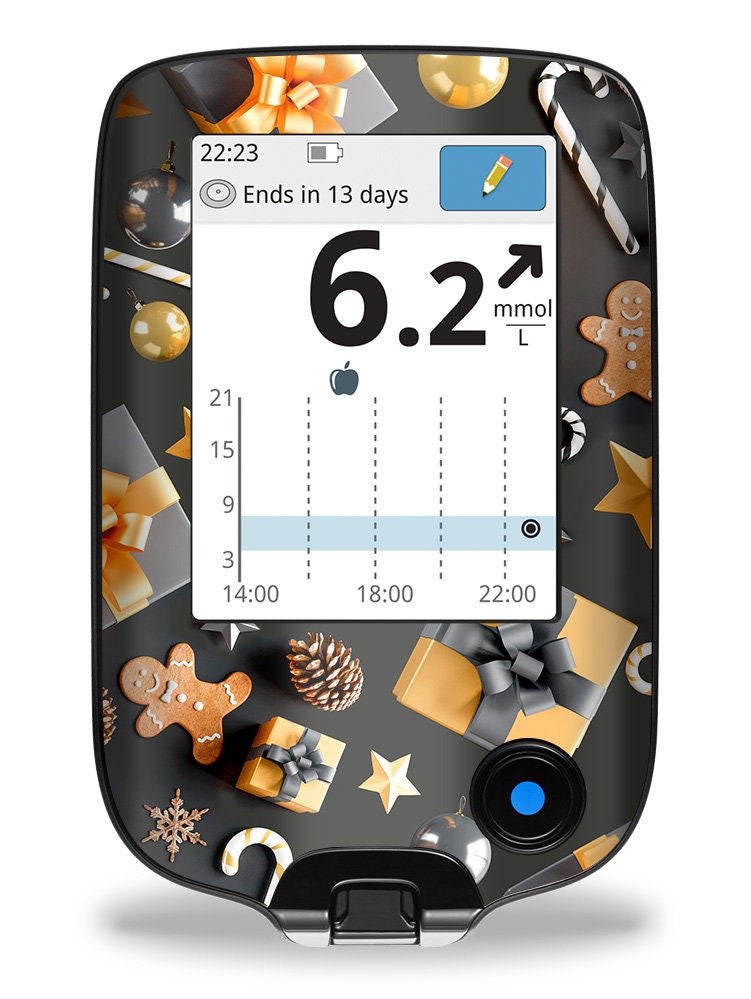 Sticker for Freestyle Libre 2 & 3 Reader Golden Christmas Mydili ...