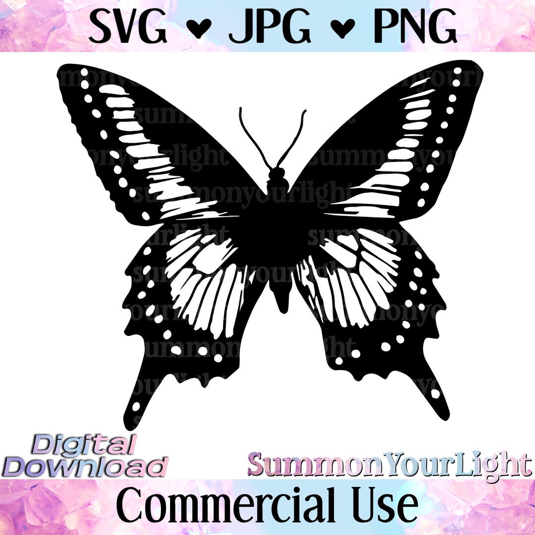 Detailed Butterfly Silhouette Clipart, Swallowtail Design (SVG PNG JPG ...