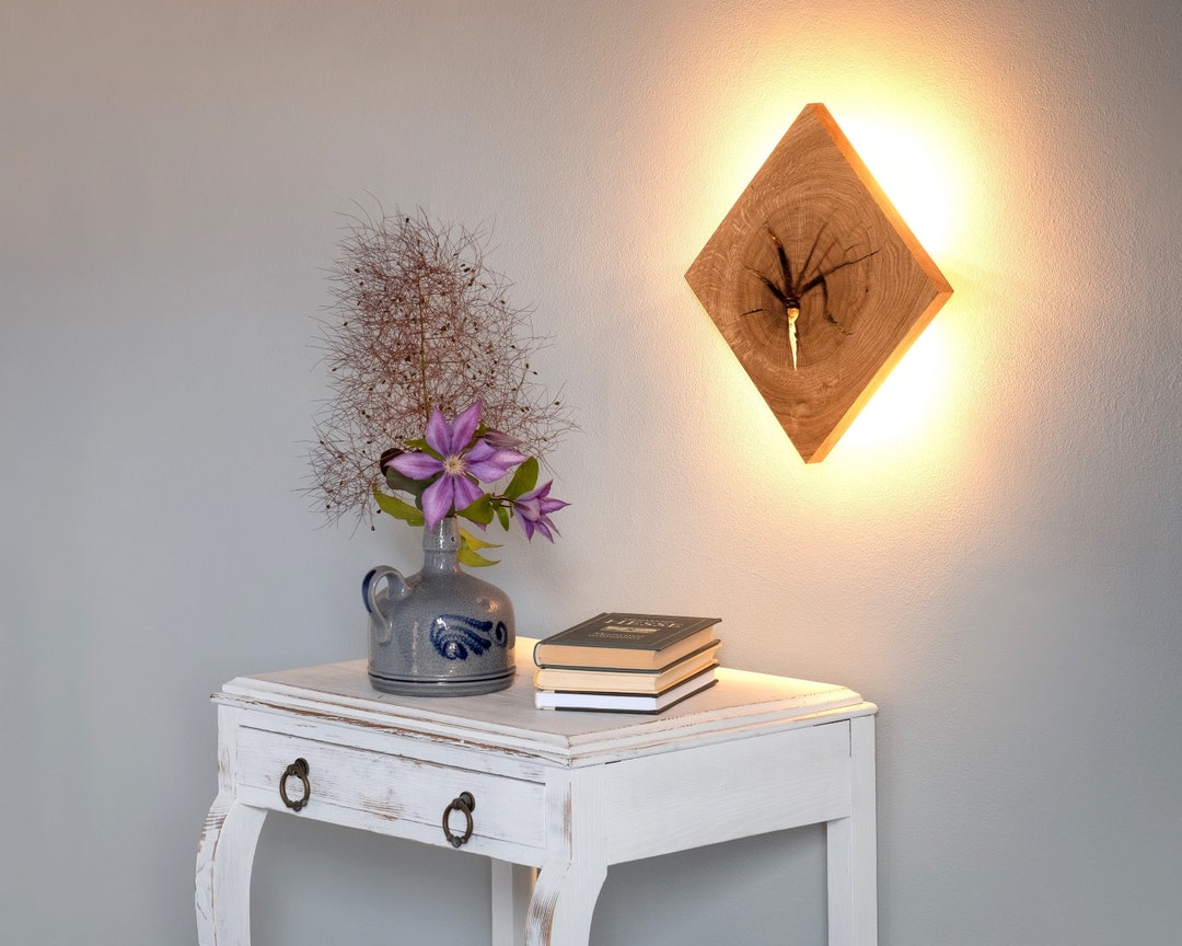 Handcrafted Wooden Wall Sconce - Luna RH, 31/40cm (12.2/15.7inch), Home ...