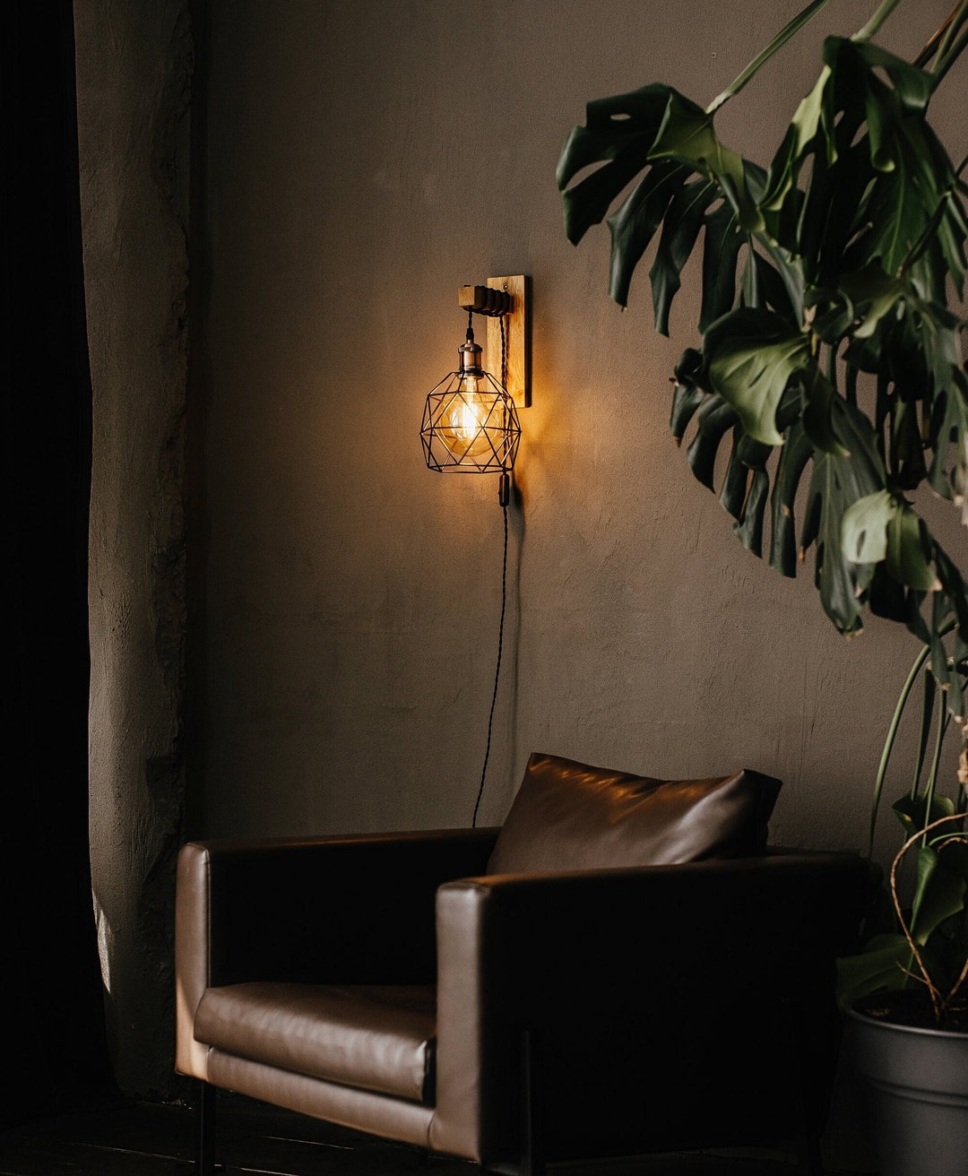 Handmade Wall Lamp of Oak Wood Edison W With E27/E26, Wooden Wall Lamp ...