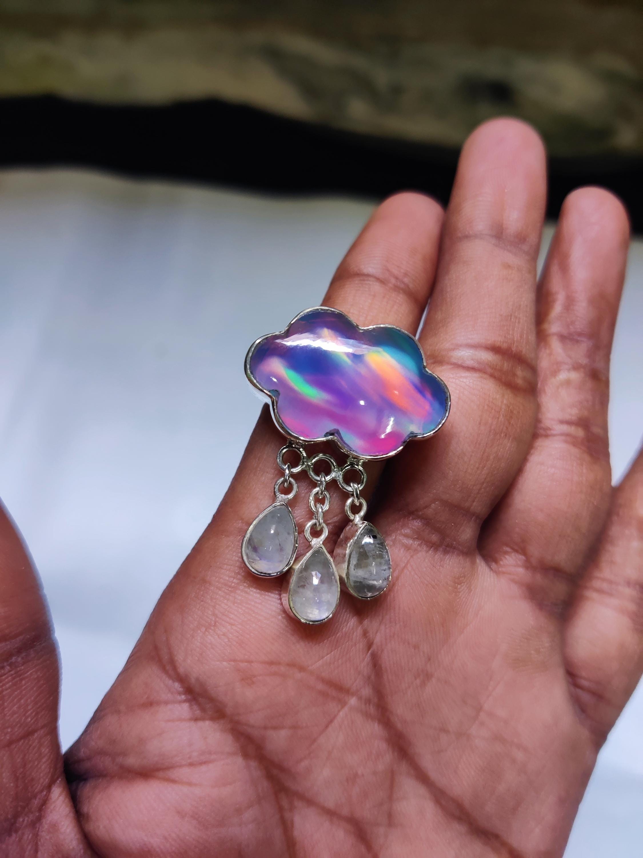 Sterling Silver Ring With Aurora Opal & Moonstone - Stealing Silver ...