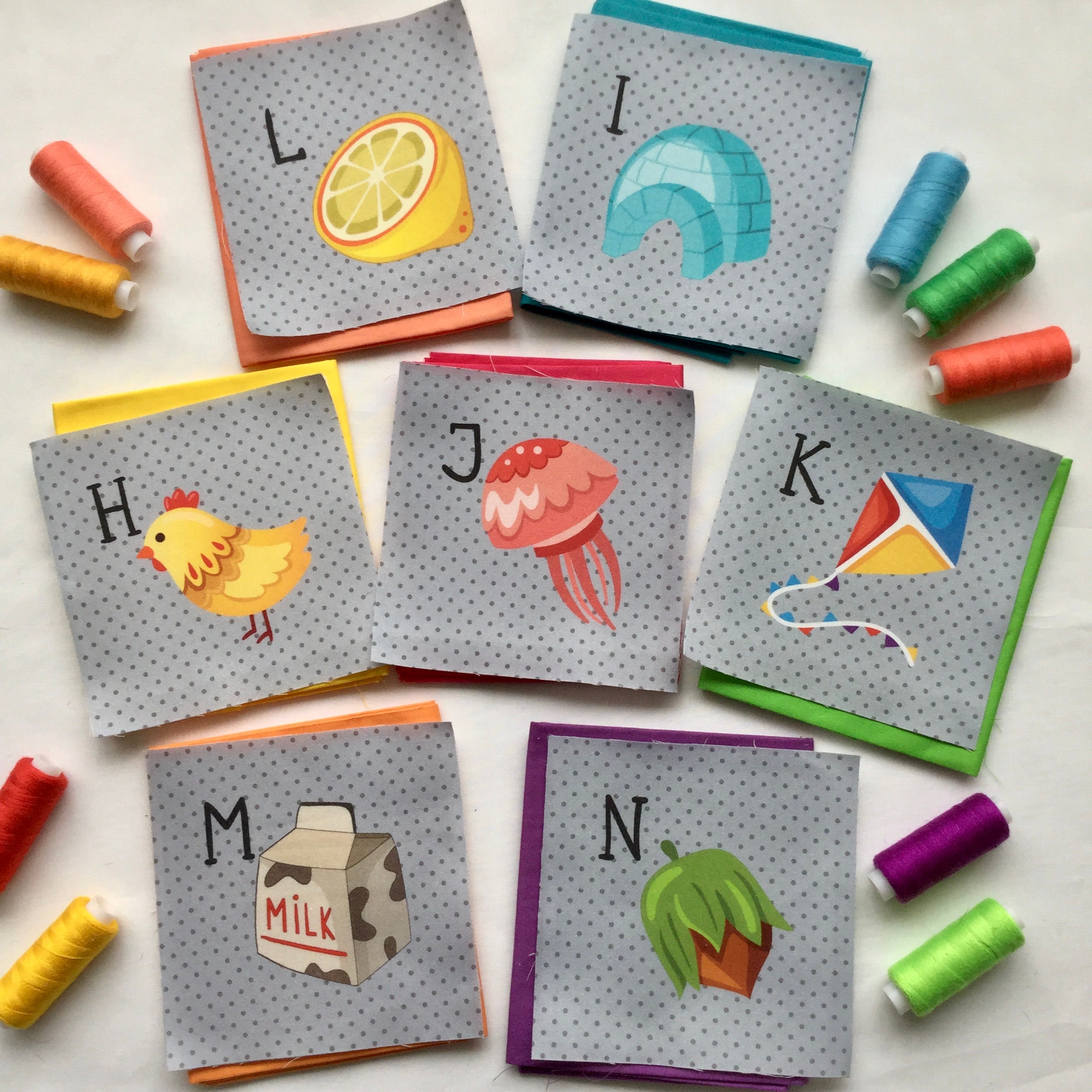 Alphabet and Numbers - 5-inch Fabric Squares - Charm Pack or Panel - 42 ...