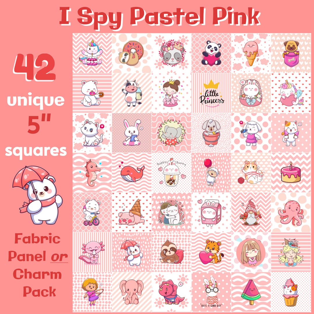 Pink I Spy Fabric Panel: 42 Unique 5" Squares, Baby Quilt - Etsy