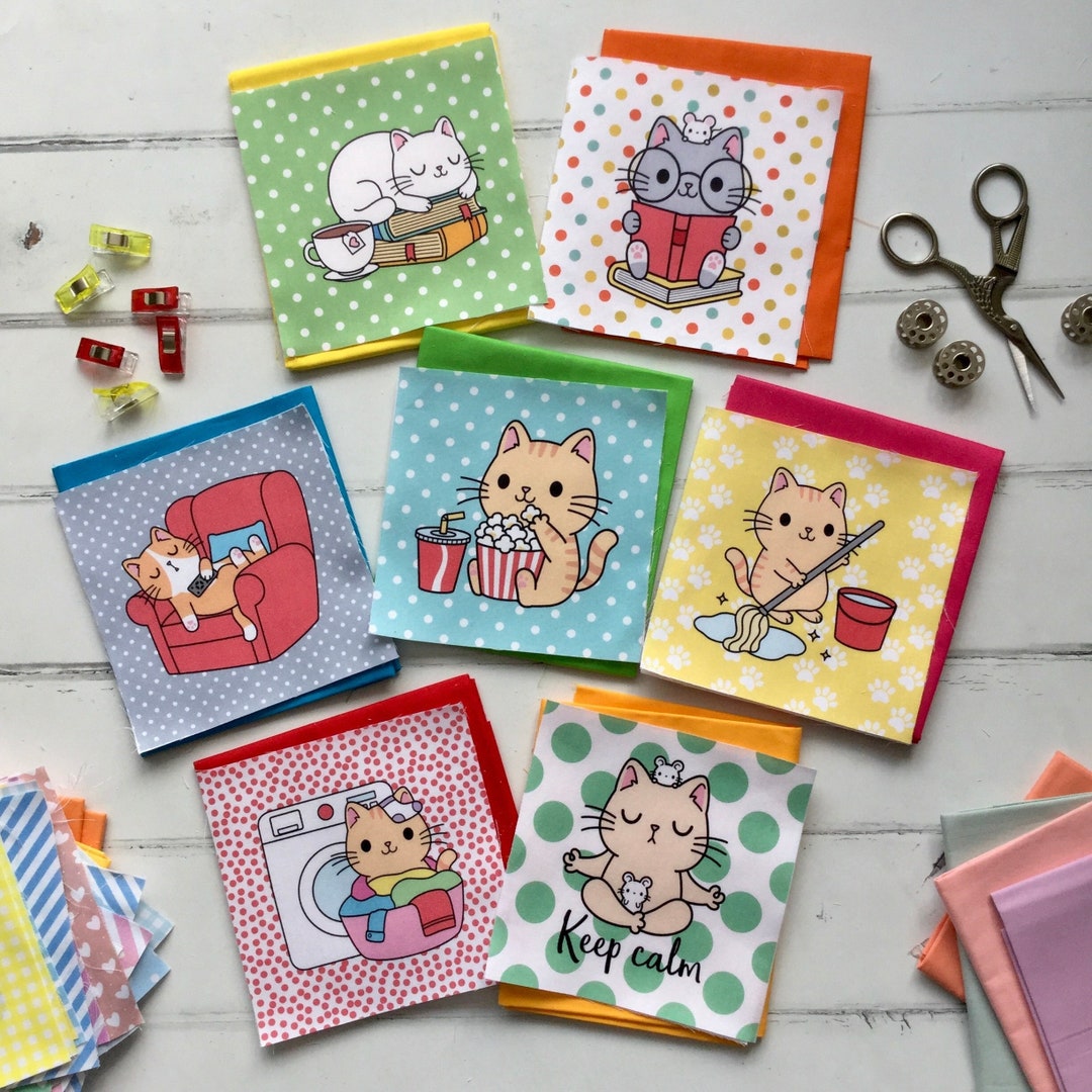 Cats Quilting Fabric - 5-inch Squares - Patchwork Charm Pack or Panel ...